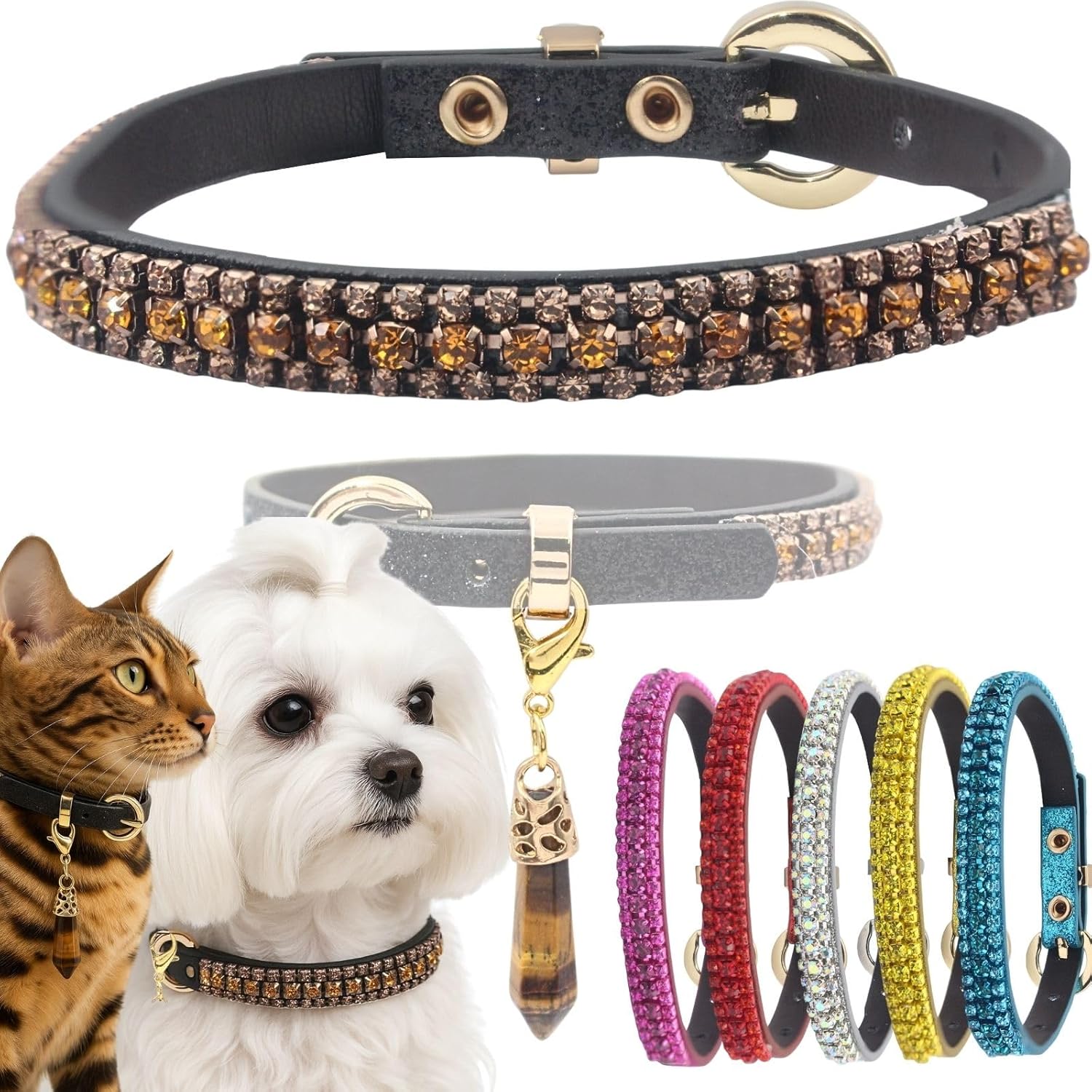 Amazon.com : PEARLY JUN Rhinestone Dog Collars for Small Dogs Cat, XS ...