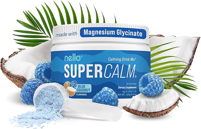 Amazon.com: Nello Supercalm Powdered Drink Mix, Blue Coconut, L Theanine, Ksm-66 Ashwagandha ...