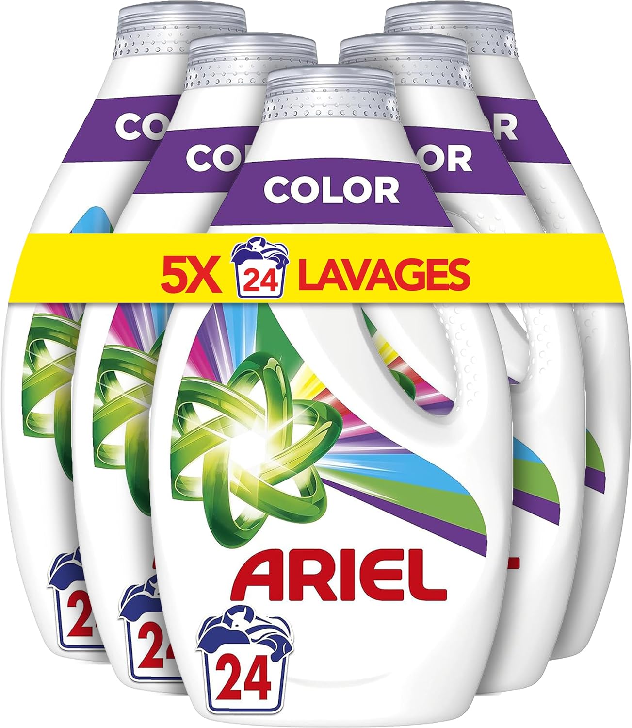 Ariel Lessive Liquide, 120 Lavages (5x24), Couleur, Élimine Les Taches ...