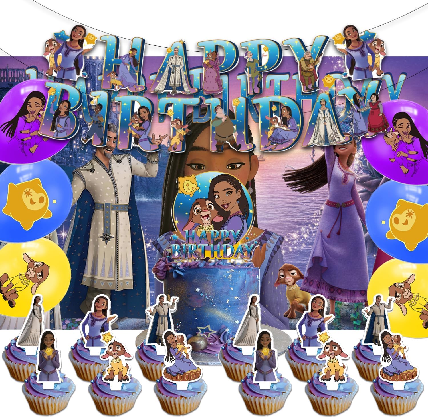 Amazon.com: 42pcs Wish Birthday Party Supplies Pack Includes，Banner ...