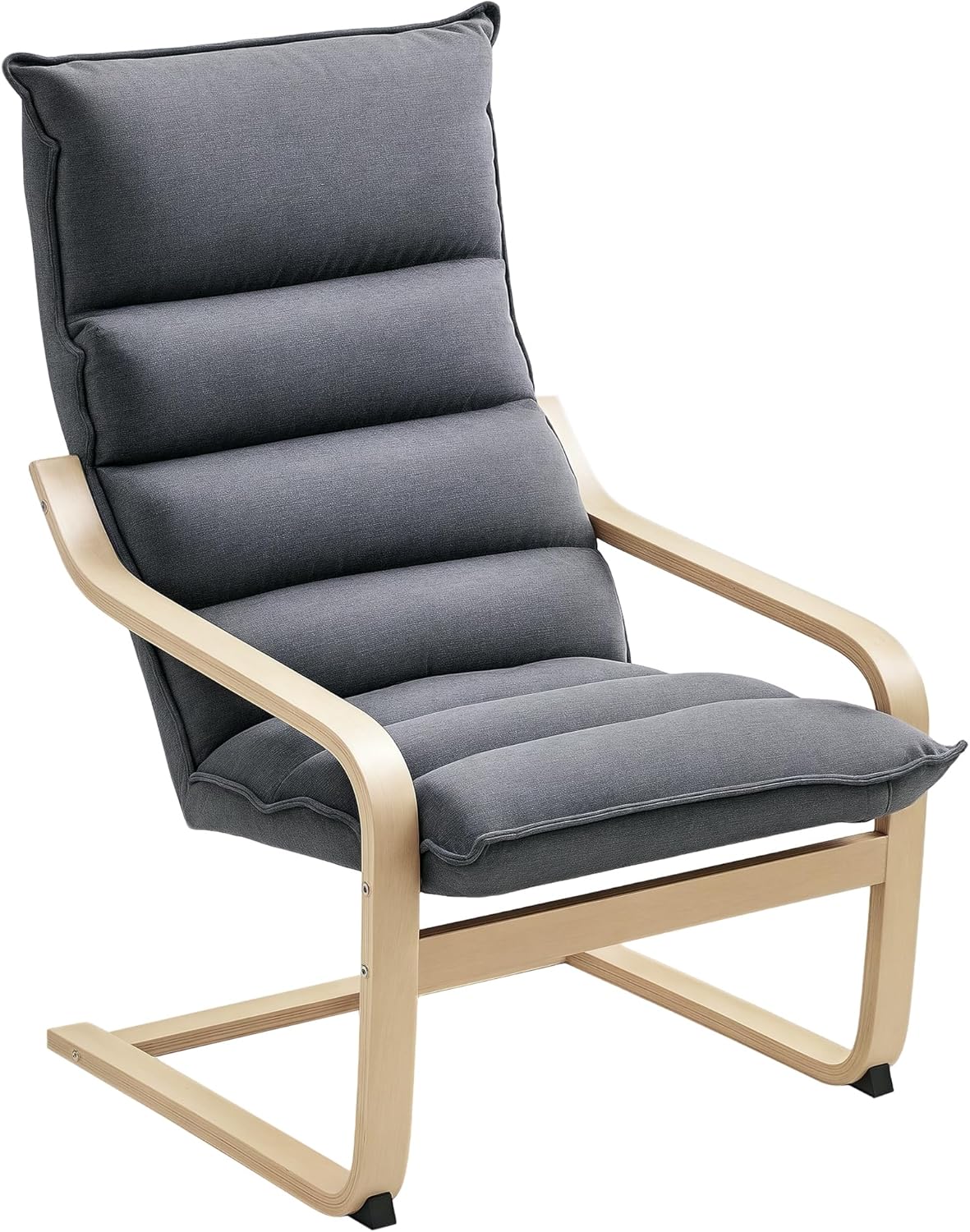 HOMCOM Birch Wood Fabric Modern Armchair, Accent Chair with Curved Leg ...