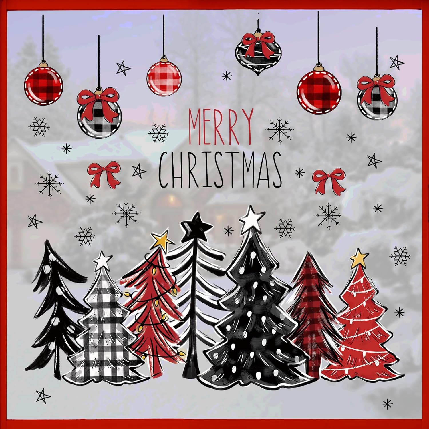 Amazon.com: Mfault Merry Christmas Tree Window Clings, Xmas Balls Bow ...