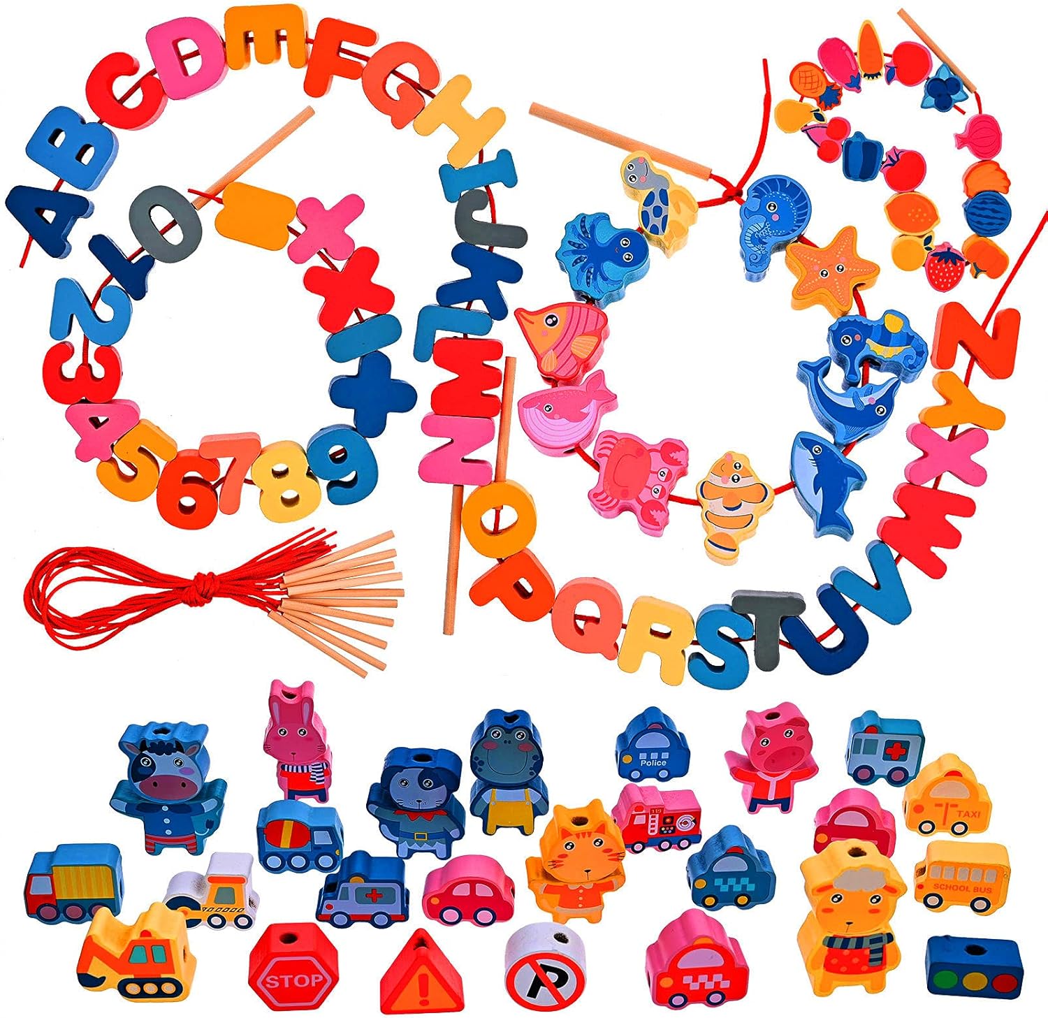 Gold Threading Game, 110 Pieces Threading Game from 3 Years Wooden ...