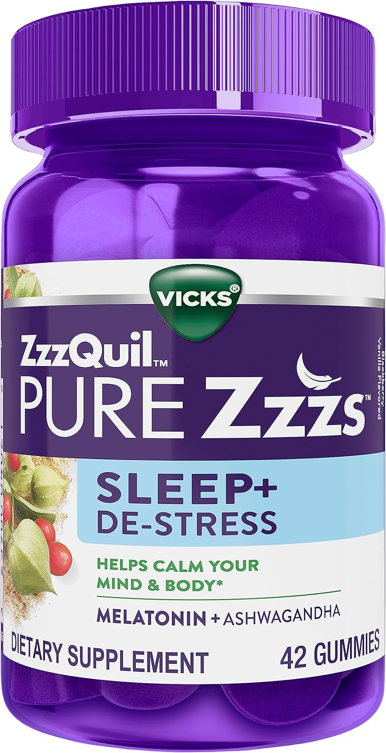 ZzzQuil Pure Zzzs Sleep+De Stress Melatonin Sleep Aid Gummies with ...