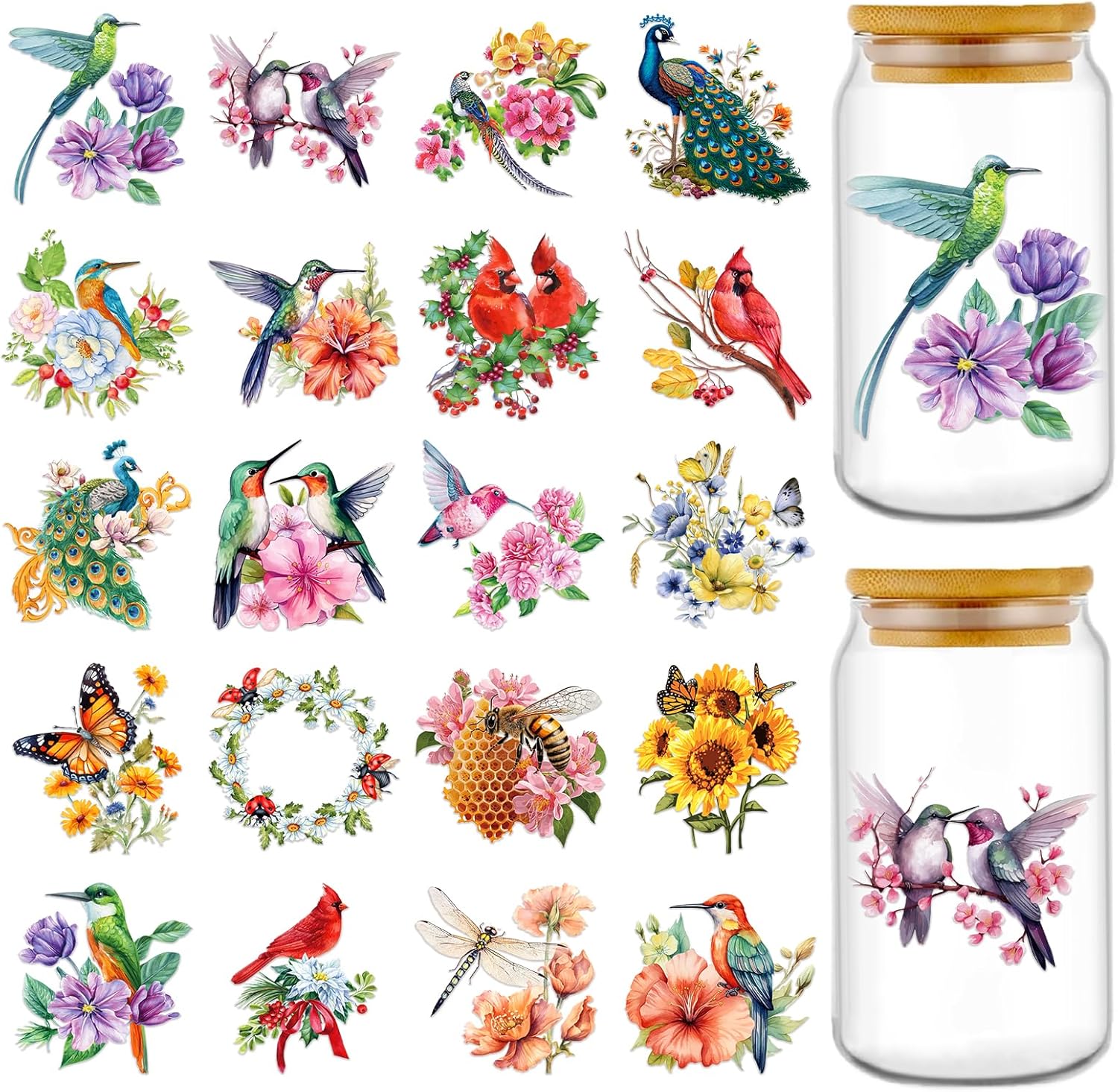 Amazon.com: Rngmsi Vintage UV DTF Cup Wrap - 20 Sheets Flower Bird UV ...