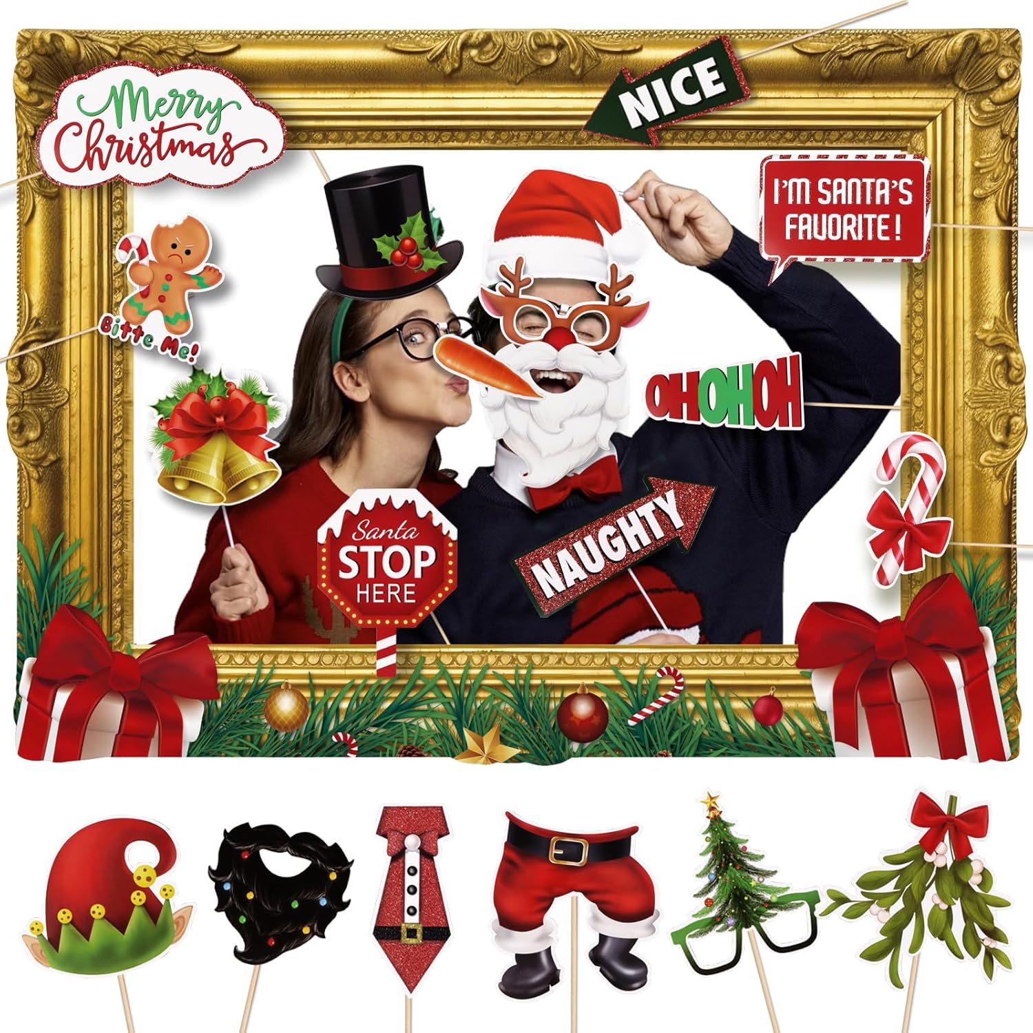 Christmas Paper Photo Booth Props Frame with 20 pcs Christmas ...
