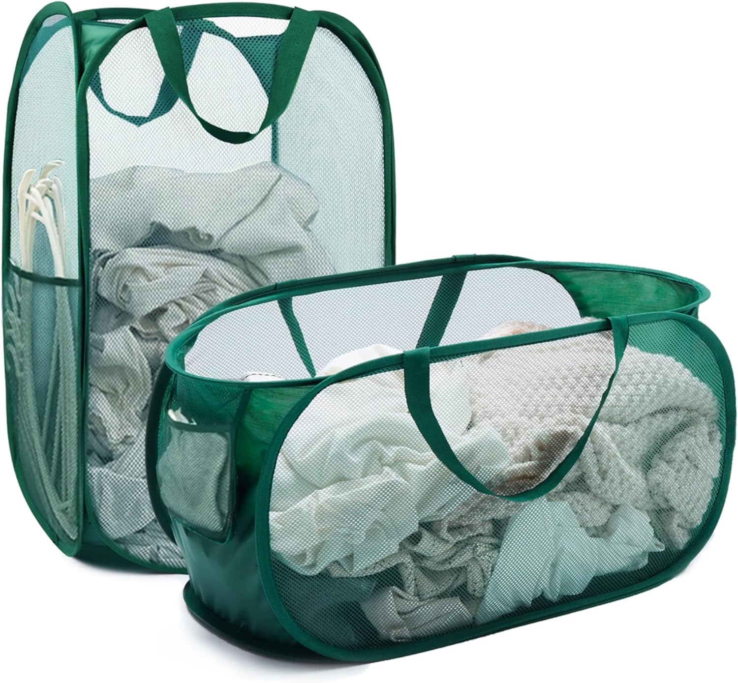 BOSNONA Mesh Laundry Basket Pop Up Laundry Basket with Side Pocket ...