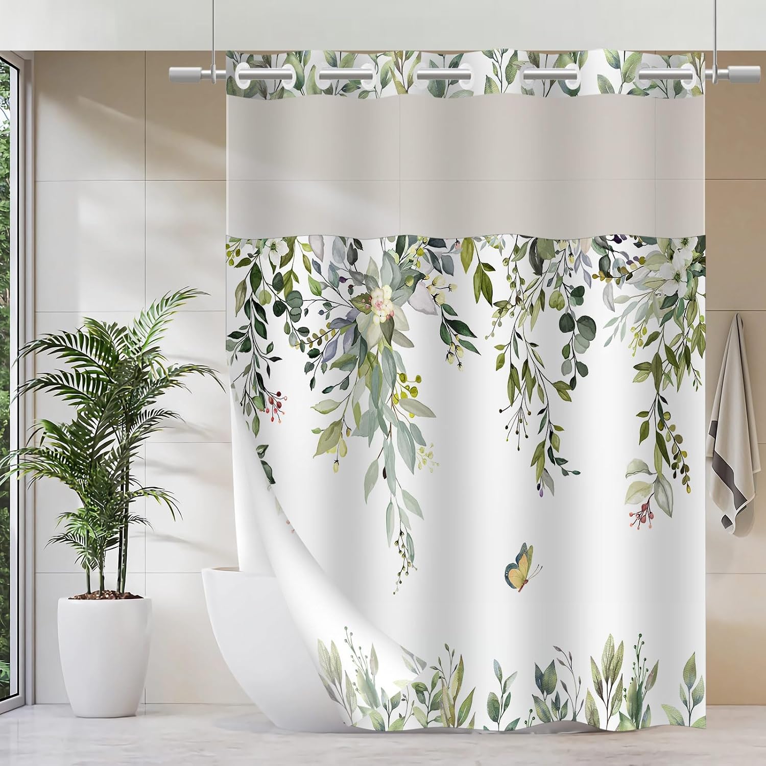 Amazon.com: TWLSNCD No Hook Shower Curtain with Snap in Liner Set, Sage ...