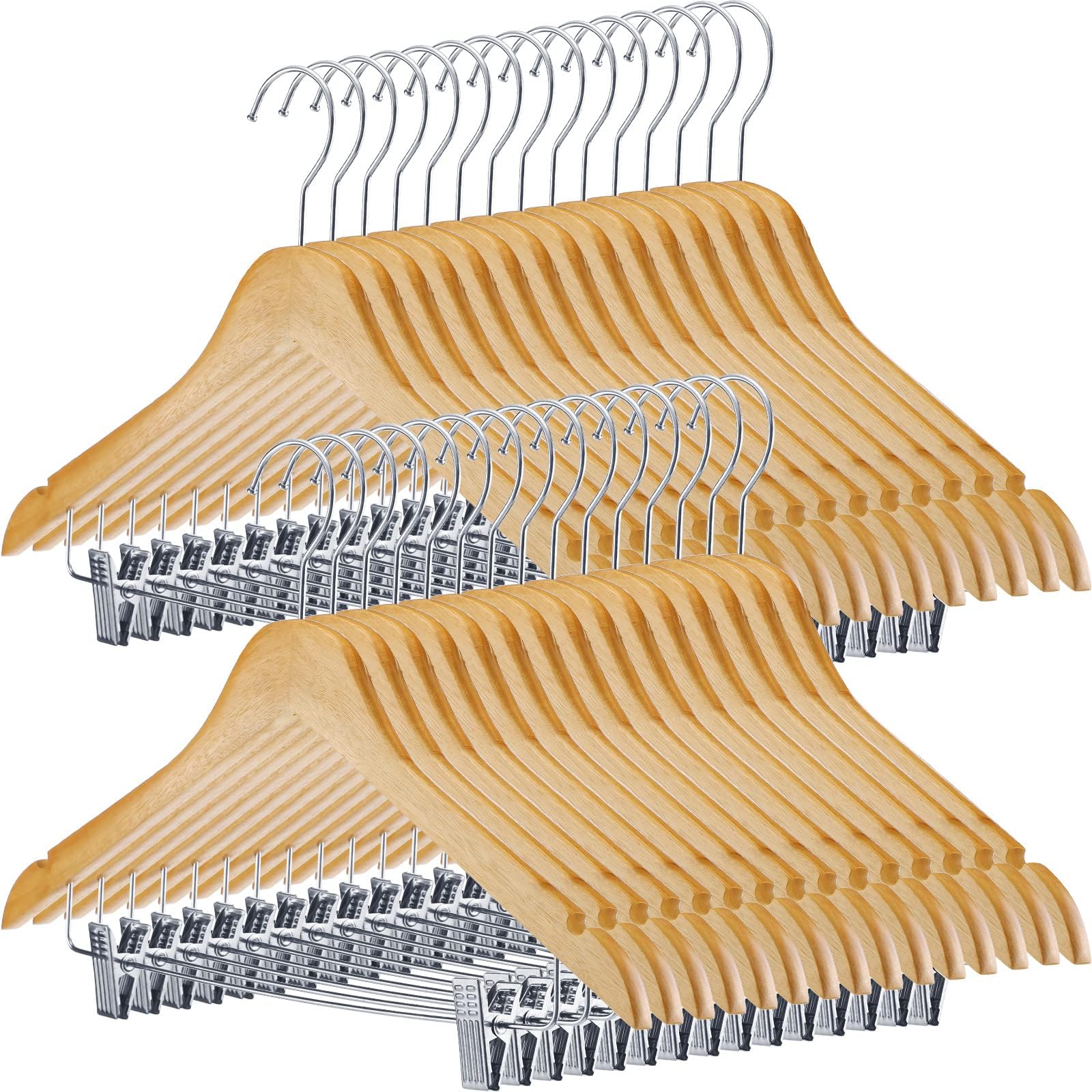 Amazon.com: 30 Pack Wooden Skirt Hangers Suit Hangers with Clips Smooth ...