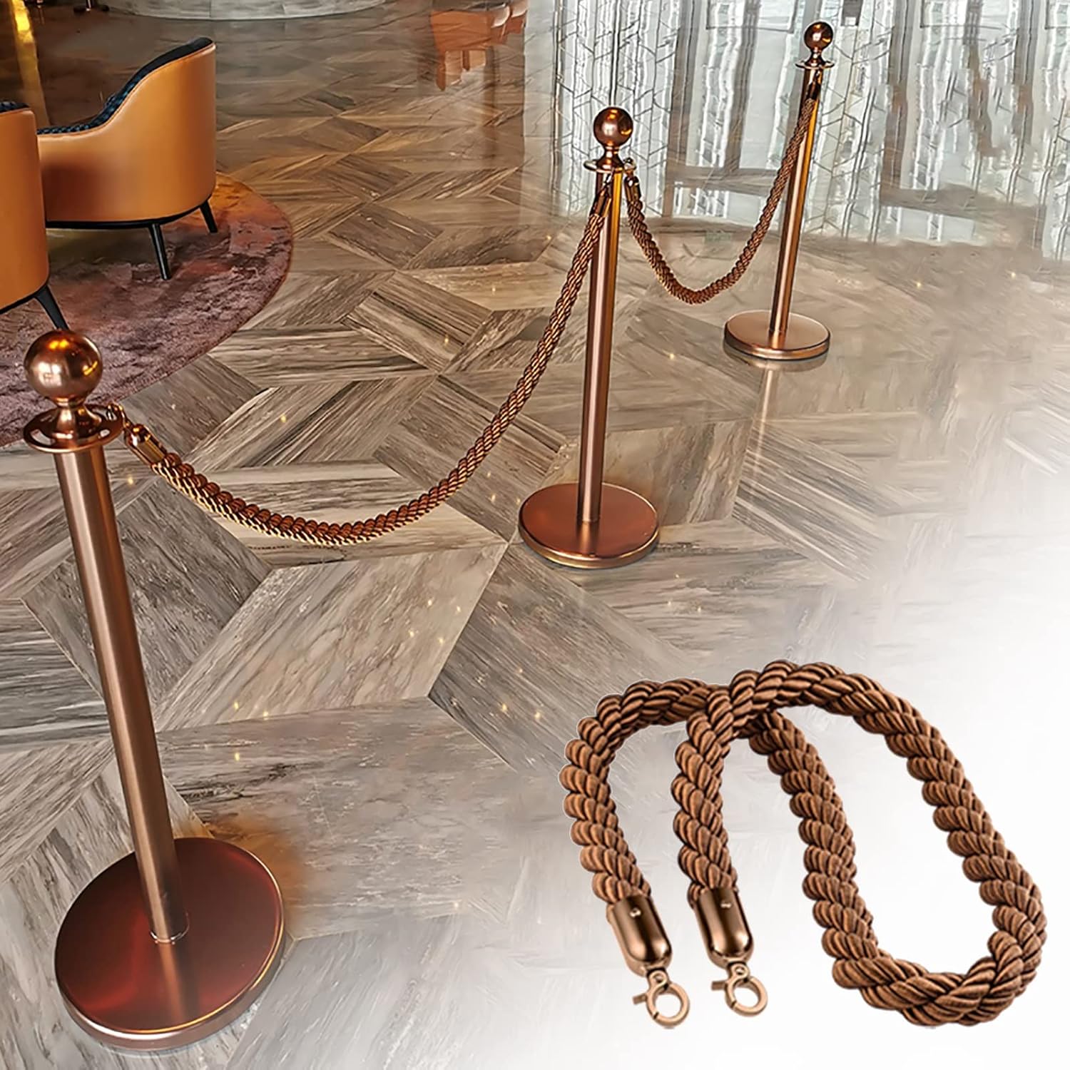 Amazon.com: Stanchions Braided Twist Rope with Hooks, Queue Divider ...