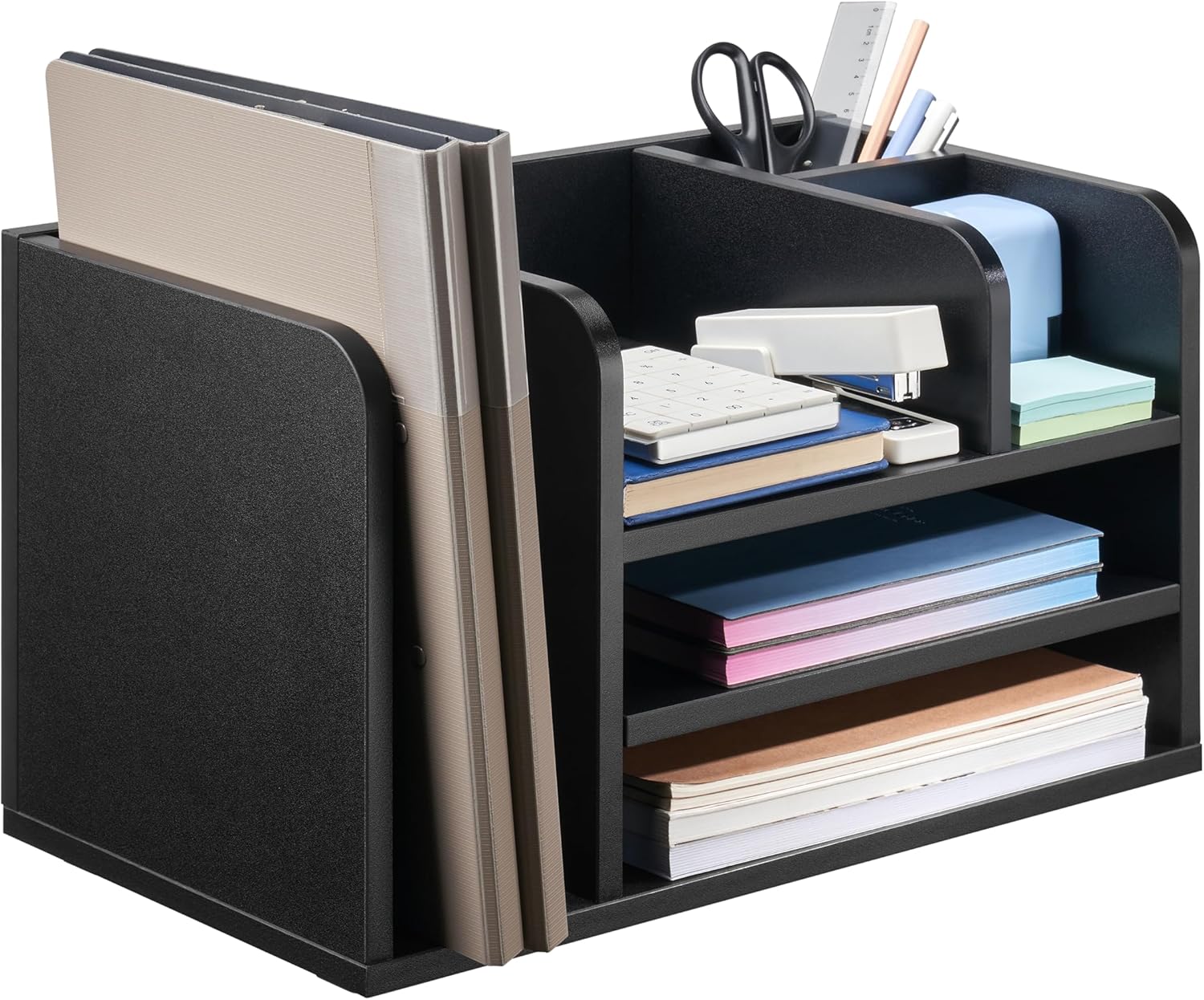 Amazon.com: IVE Design Black Desk Organizer with File Holder, 3 Tier ...