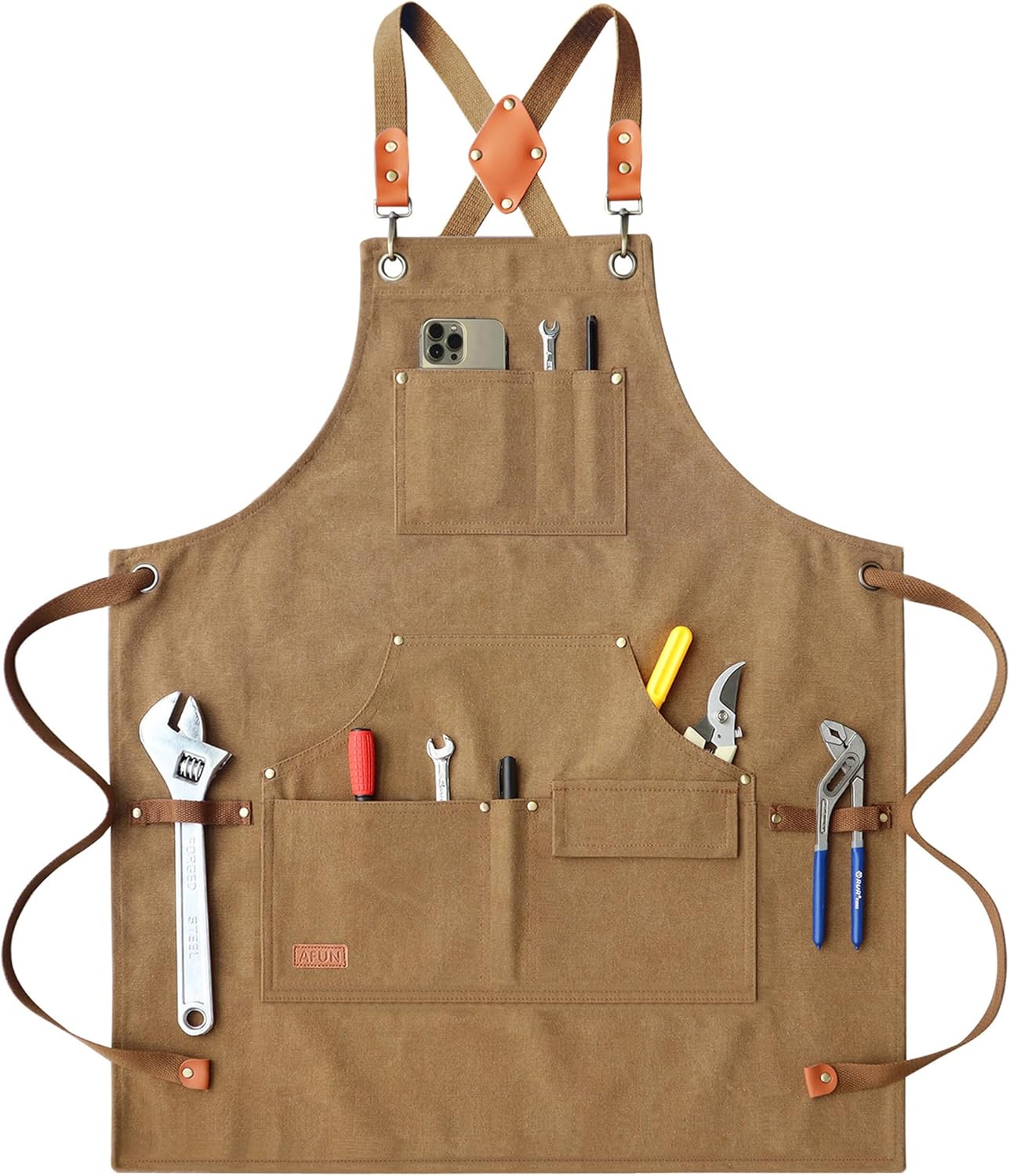 AFUN Work Aprons for Men with Large Pockets, Cotton Canvas Cross Back ...