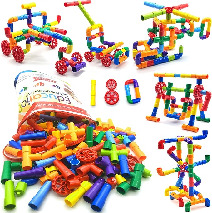 Amazon.com: 180PC Pipes Construction Toys Building Set.STEM Sensory ...