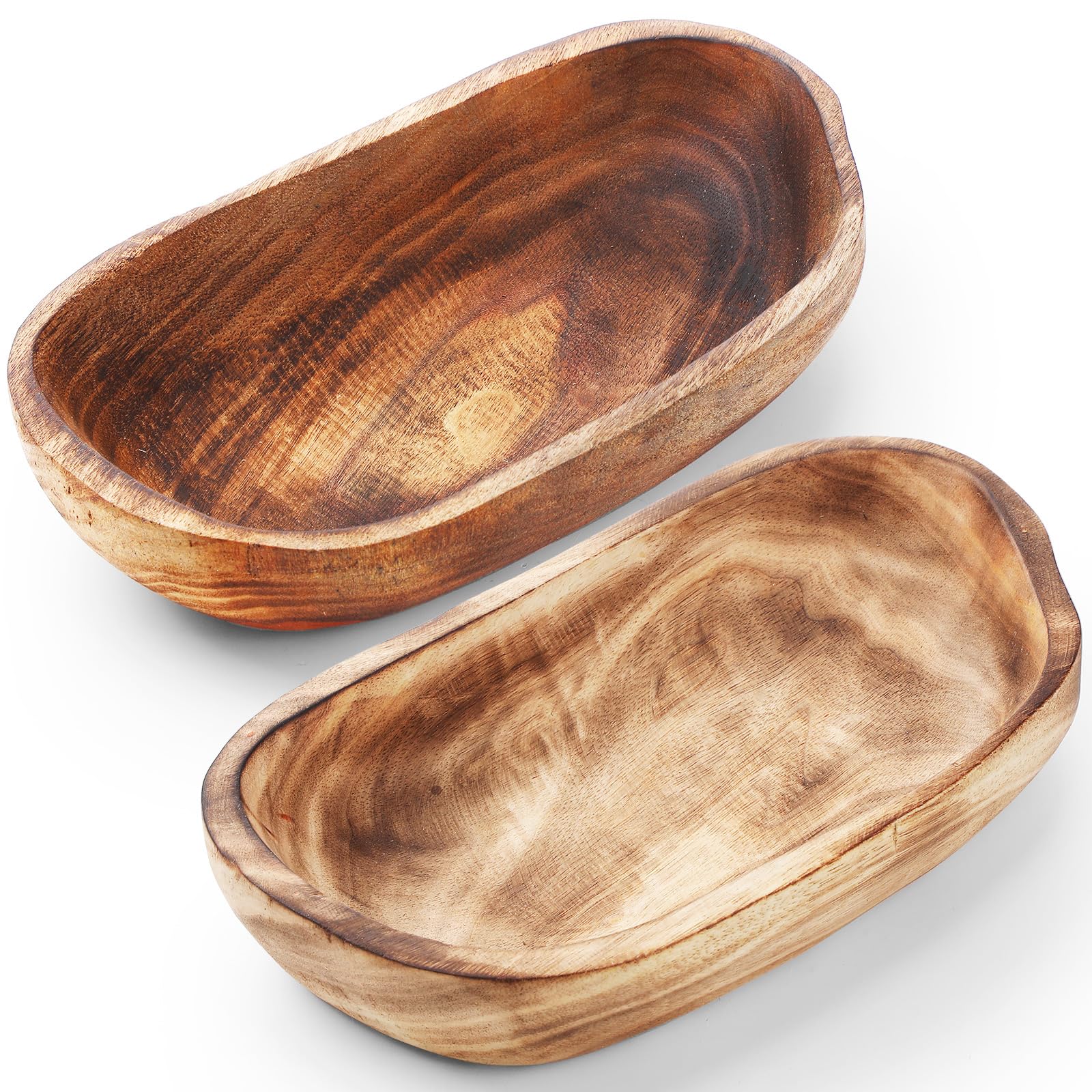 Amazon.com: 2 Pcs Wooden Dough Bowls for Decor Oblong Decorative Bowl ...