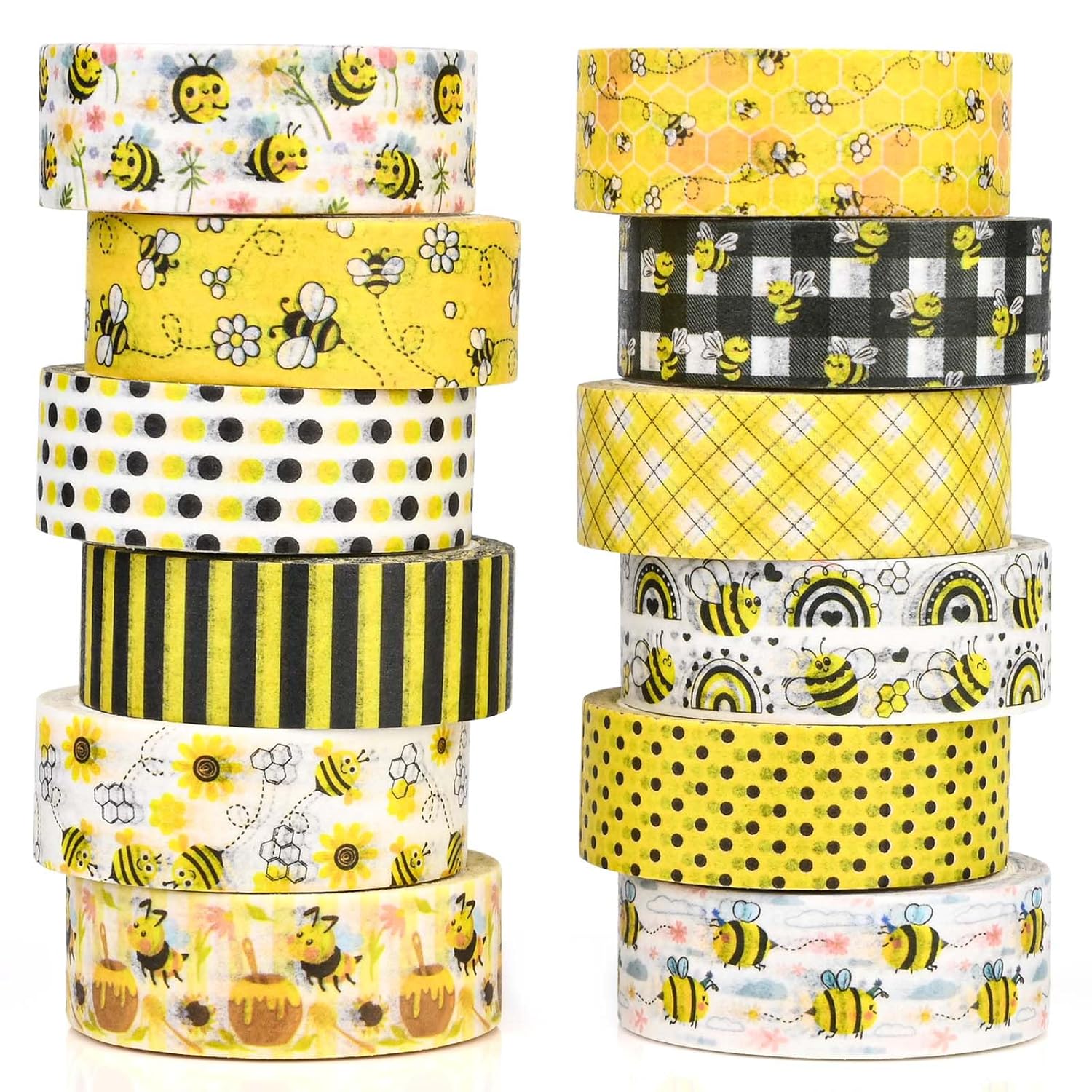 Amazon.com: 12 Rolls Bee Washi Tape Honey Daisy Printed Masking Tape ...