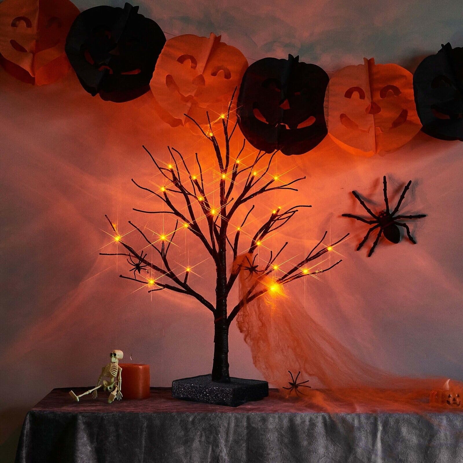 Amazon.com : Halloween Lighted Tabletop Tree, 18IN Artificial Black ...