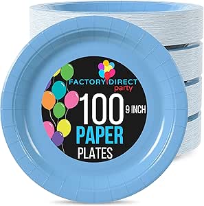 Amazon.com: Exquisite Light Blue Paper Plates 9 Inch 100 Count - Light ...