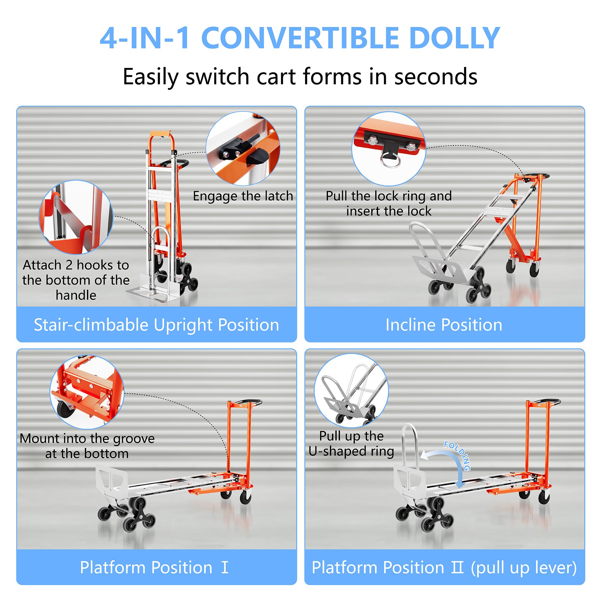 Snapklik.com : 4 In 1 Industrial Convertible Stair Climbing Cart 1000 ...