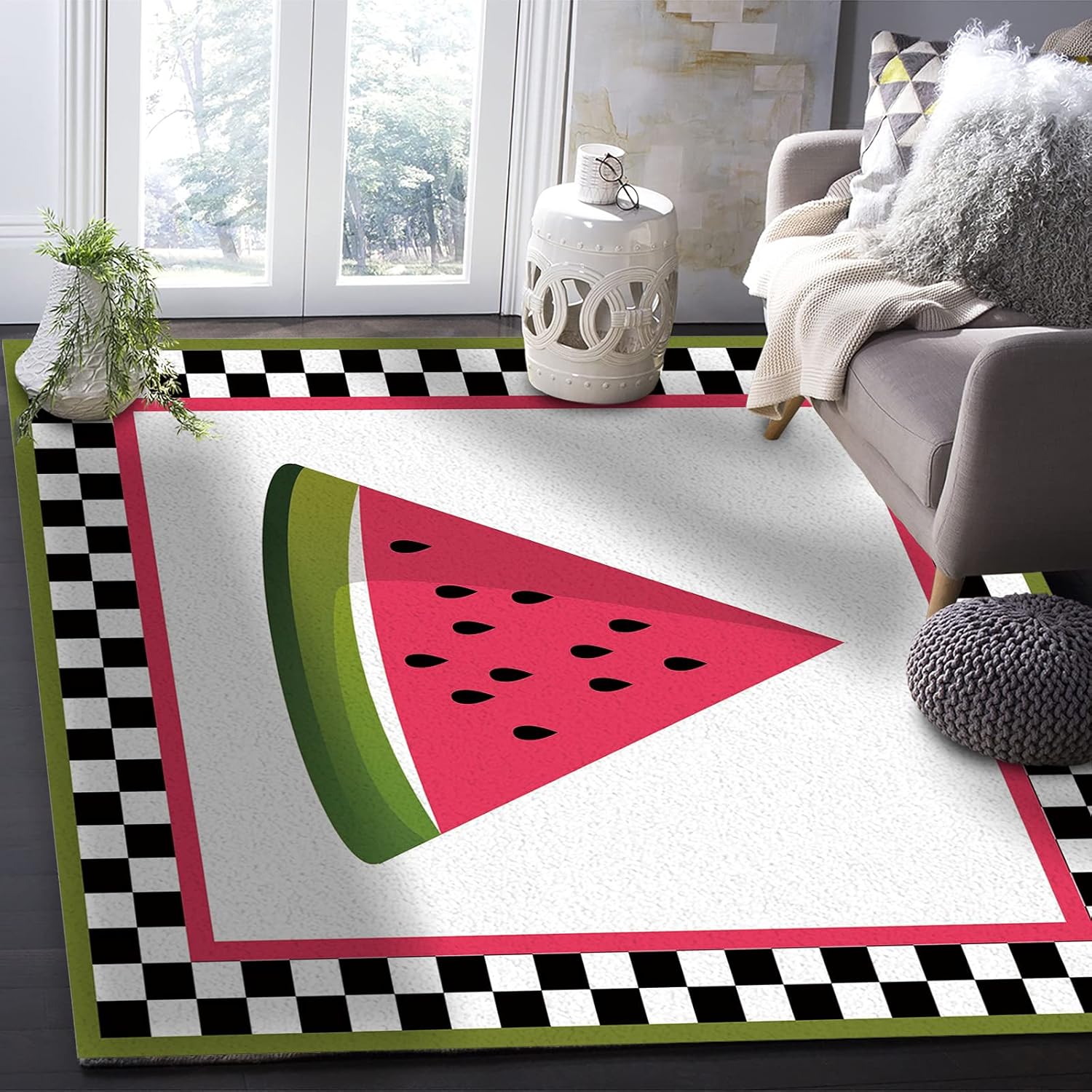 Amazon.com: Entryway Rug Indoor Non Slip Area Rugs Watermelon Black and ...