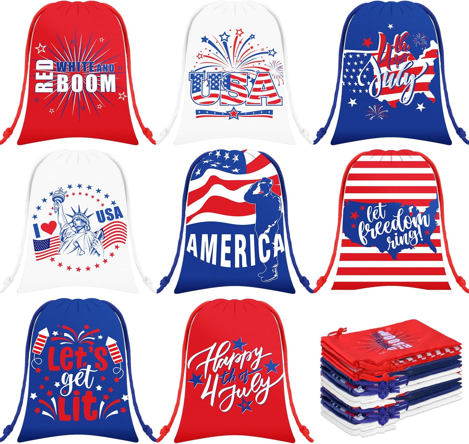 Amazon.com: 24 Pieces 4th of July Treat Bags Patriotic Drawstring Gift ...