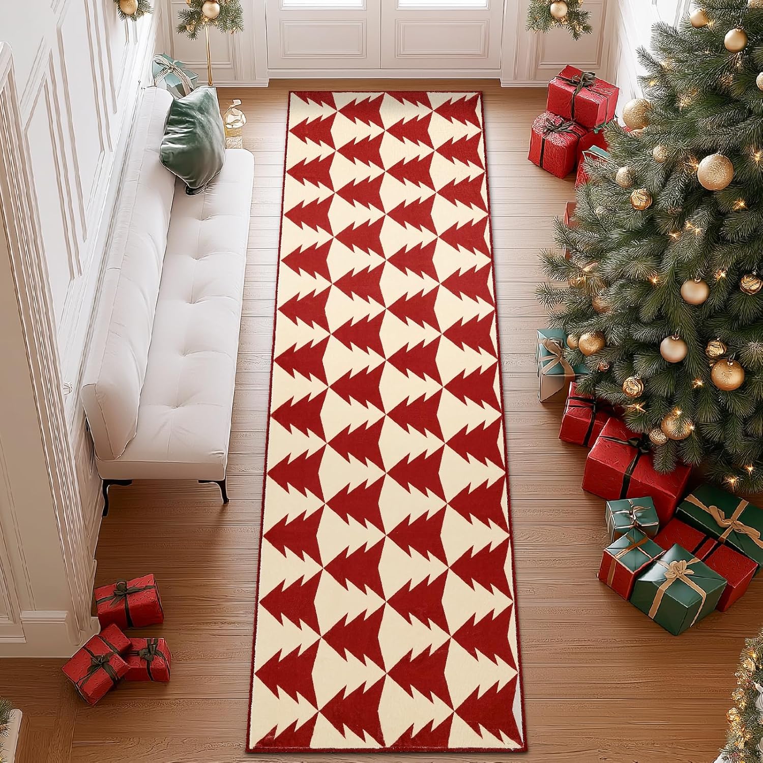 Amazon.com: COLLACT Christmas Runner Rug 3x10 Red Hallway Rug Red on ...