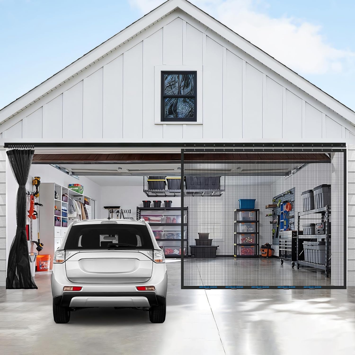 Sliding Garage Door Screen 16x7FT for 2 Car Garage Doors, Magnetic ...