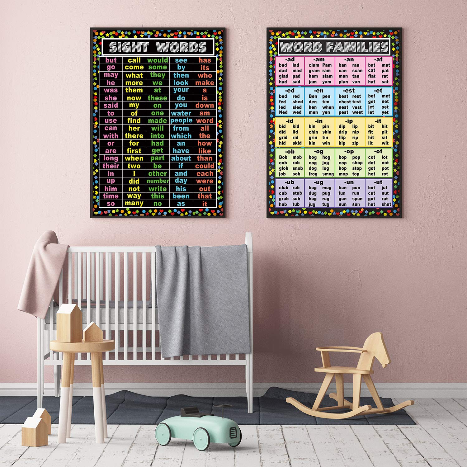 2 Pieces Sight Words and Word Families Posters Laminated Educational ...