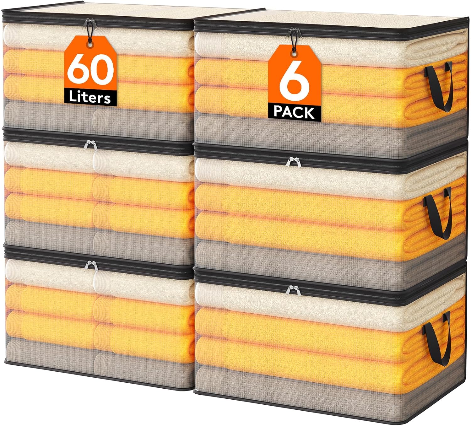 Lifewit 6 Pack Plastic Clothes Storage Bags, 60L Foldable Storage ...