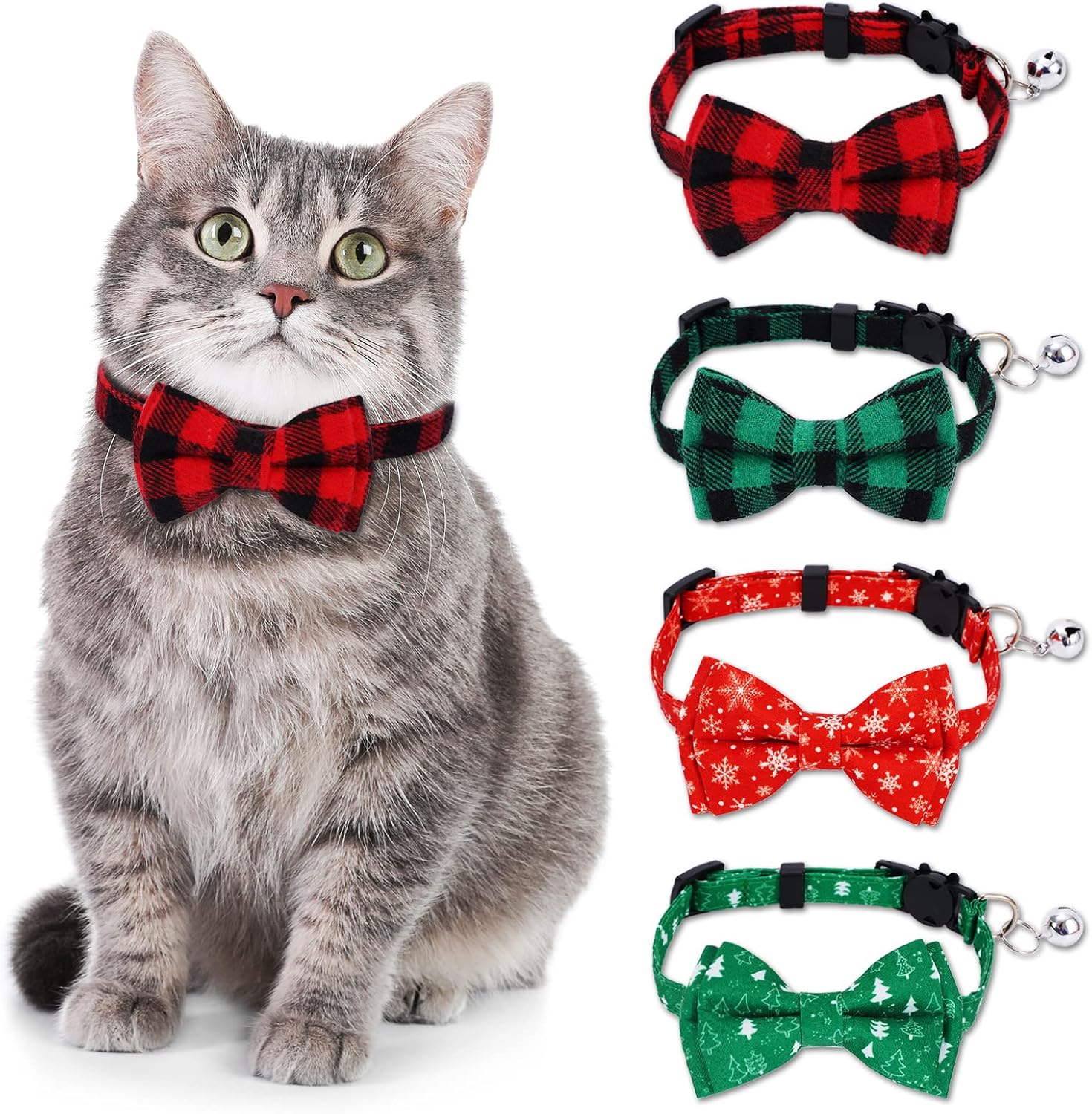 Pet Supplies : Whaline 4 Packs Christmas Buffalo Plaids Cat Collar Red ...
