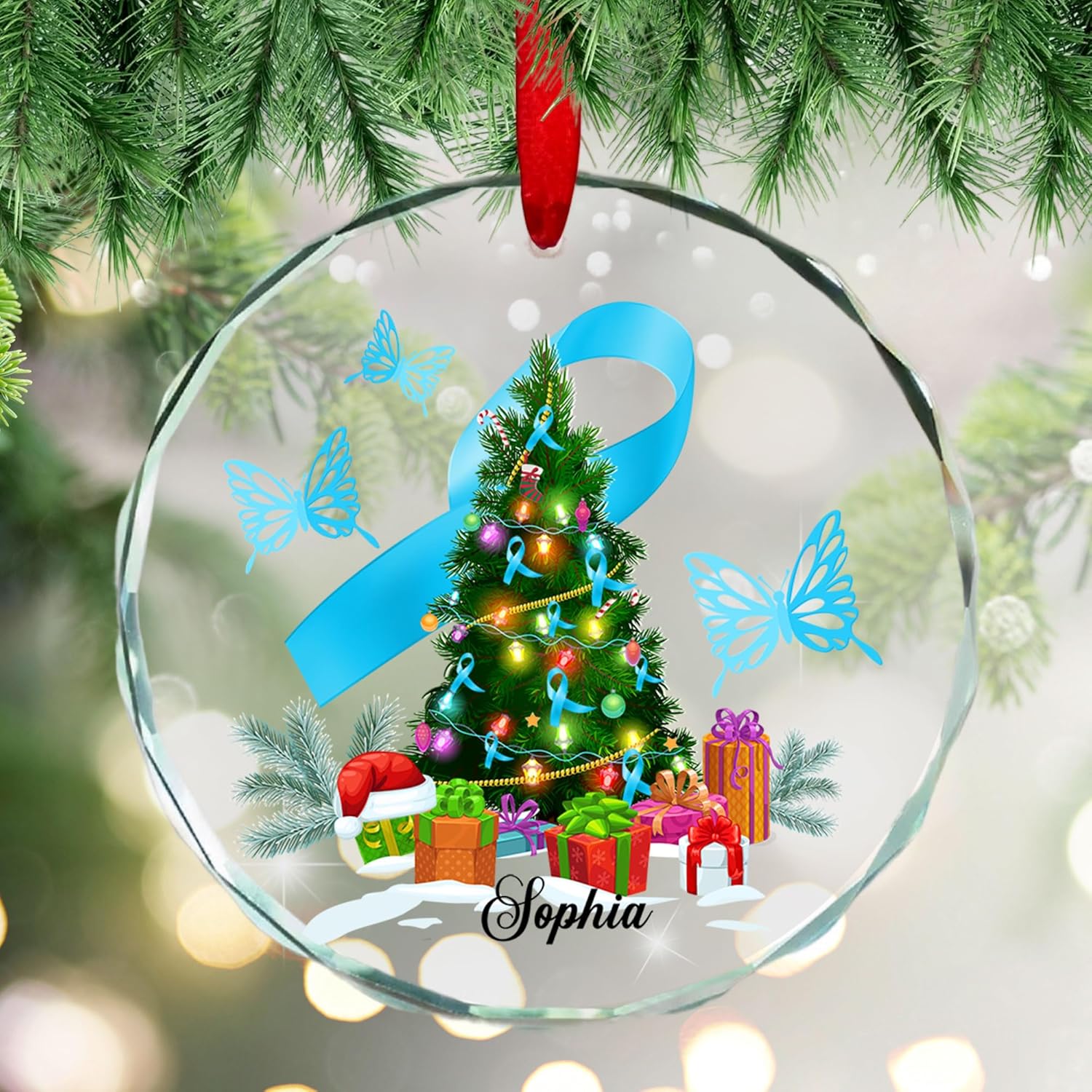 Amazon.com: Prostate Cancer Glass Ornament Personalized Light Blue ...