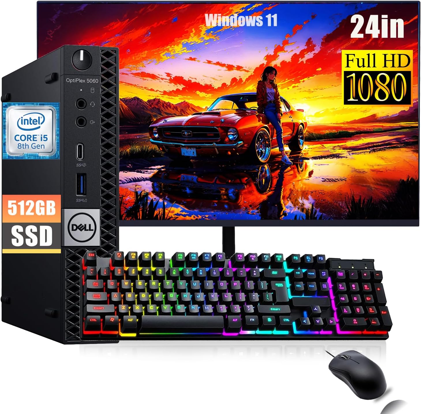 Amazon.com: Dell Optiplex 5060 Mini Desktop Computer PC with 24" FHD ...