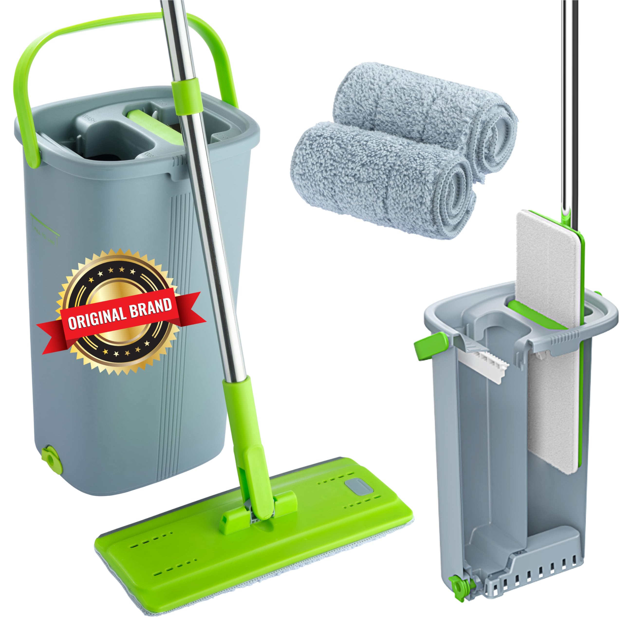 Easy Gleam Mop and Bucket Set - Two-Chamber Cleaning Bucket for Wet and ...