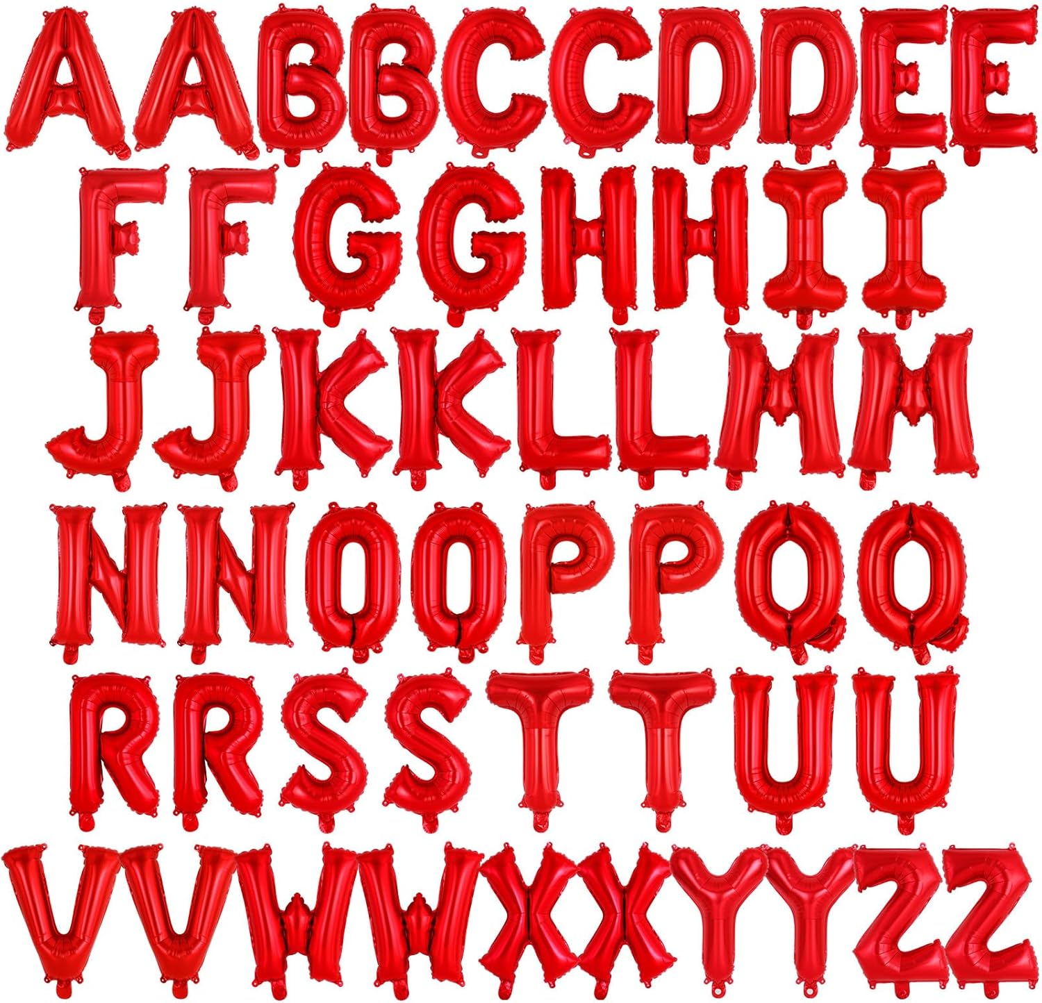 Amazon.com: 52 Pcs Red Letter Balloons,16 Inch Foil Alphabet Letter ...