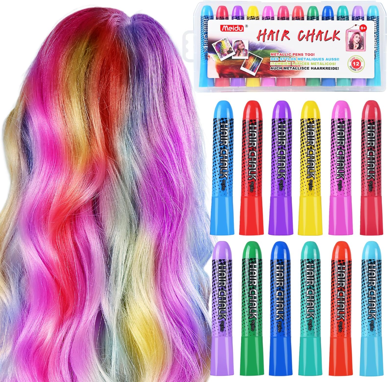 Amazon.com: Jim&Gloria 8 Dustless Hair Chalk Temporary Hair Dye Color 8 ...