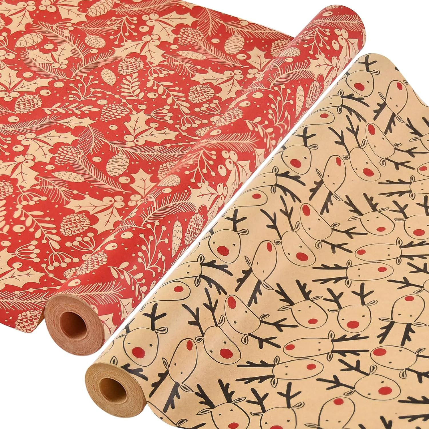 AhfuLife 2 Rolls Christmas Wrapping Paper, 43cm x 15M Large Xmas ...
