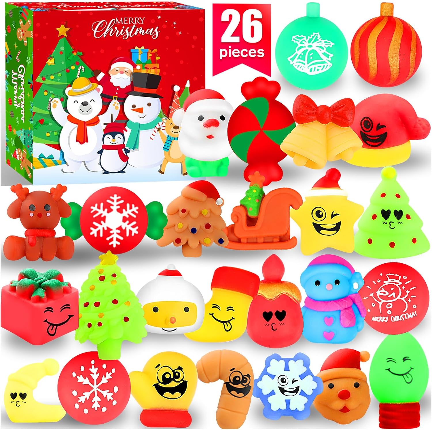 Amazon.com: MOZACI Squishies, 26 Pack Mochi Squishy Toys - Christmas ...
