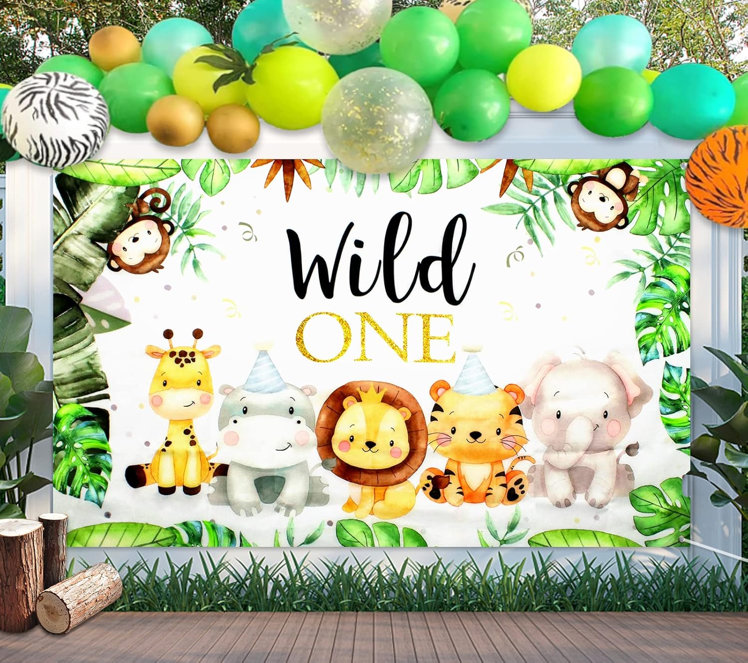 Wild One Backdrop for Photography Animals Greenery First Birthday Party ...
