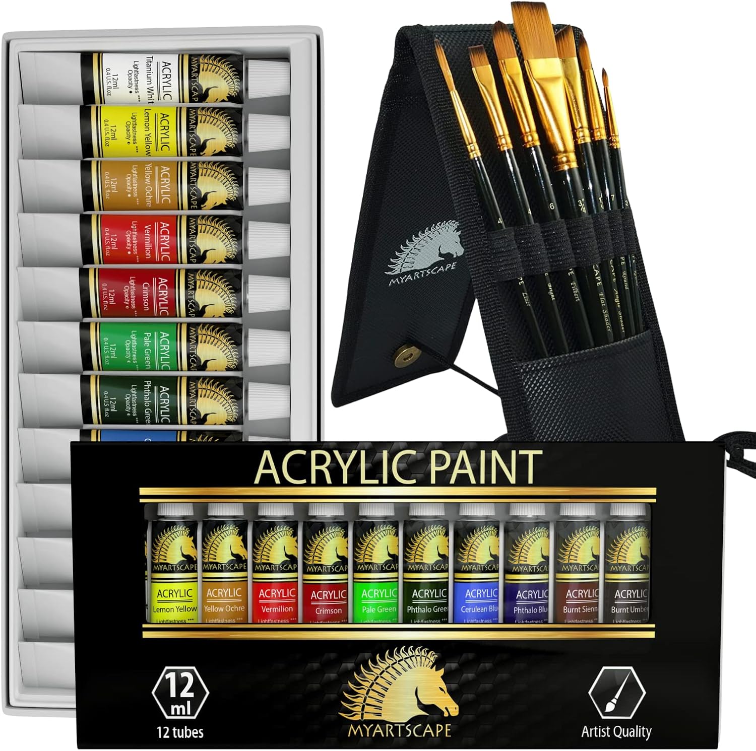 Amazon.com: MyArtscape Artist Quality Painting Set - Acrylic Paint - 12 x 12ml Tubes with Pocket ...