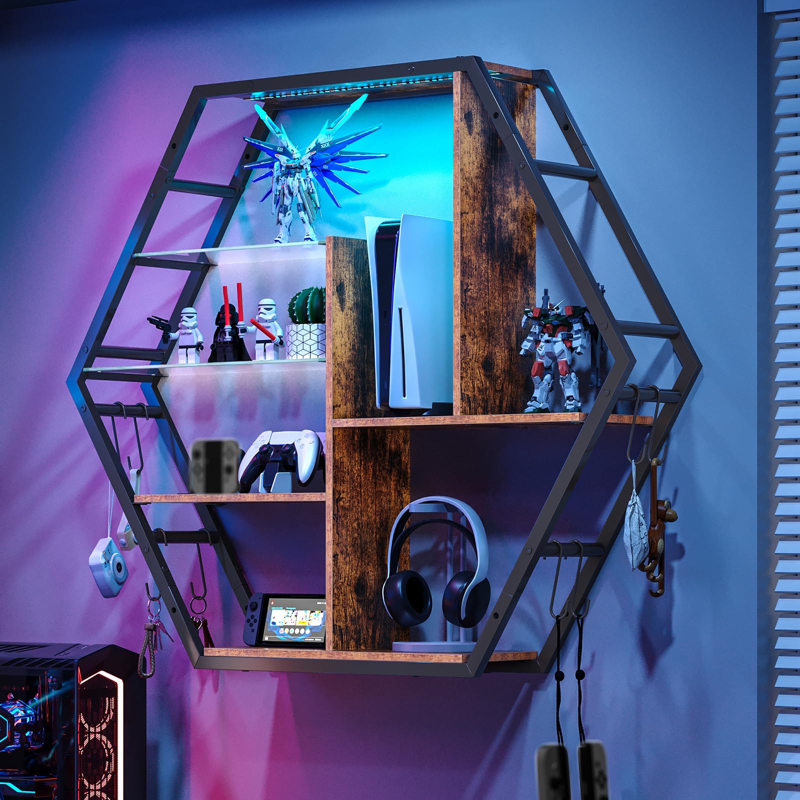 cointwo Floating Shelves With Lights, Led Shelves For Wall, Gaming Room ...