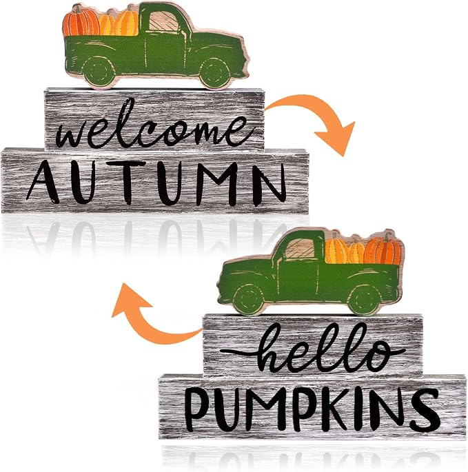 Amazon.com: 3PCS Wooden Fall Decorations for Home, Rustic Farmhouse ...