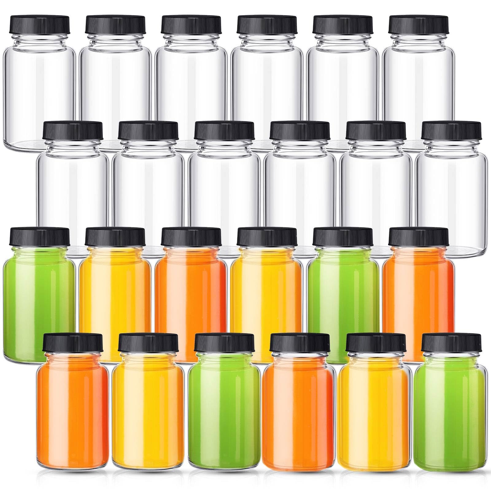 24 Pcs Glass Juice Shot Bottles 4 oz Small Glass Bottles with Caps Wide ...