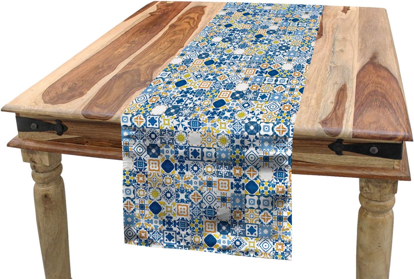 Amazon.com: AnyDesign Blue Tile Print Table Runner Vintage Patchwork ...