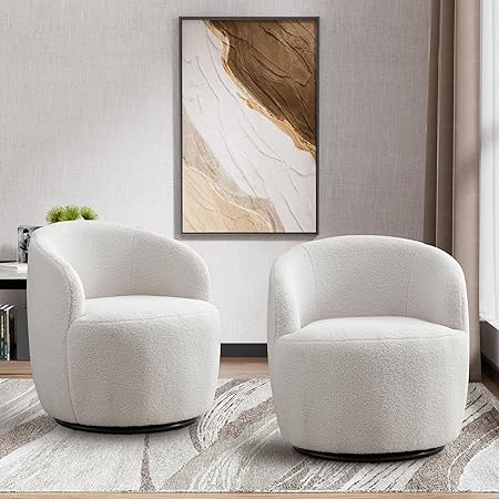 Amazon.com: Wrofly Swivel Barrel Chair Set of 2, Modern Boucle Swivel ...