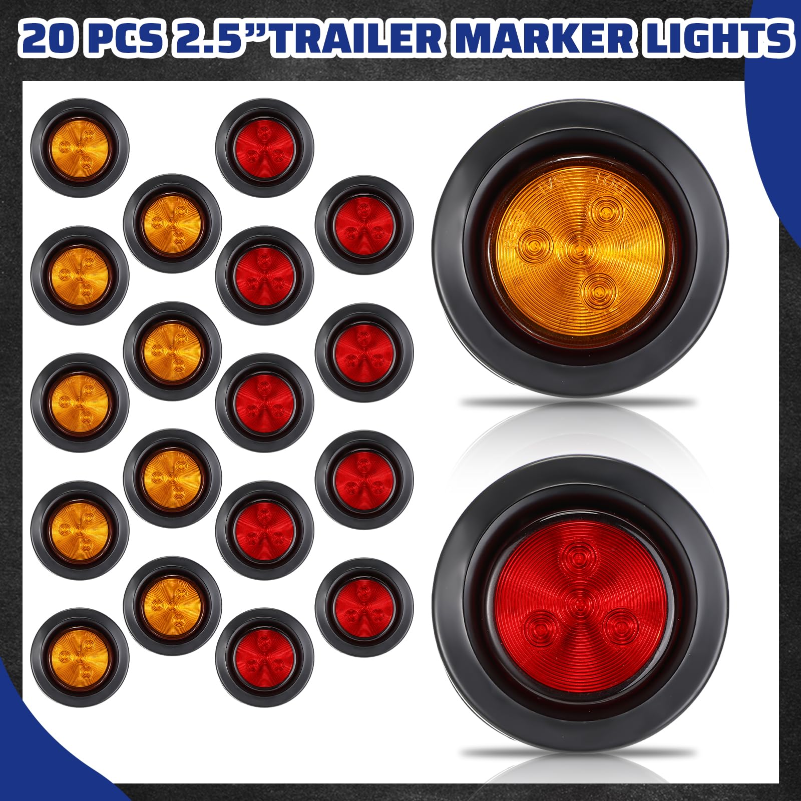 Snapklik.com : VIHOSE 20 Pcs 2.5 Inch Led Trailer Marker Lights Flash ...