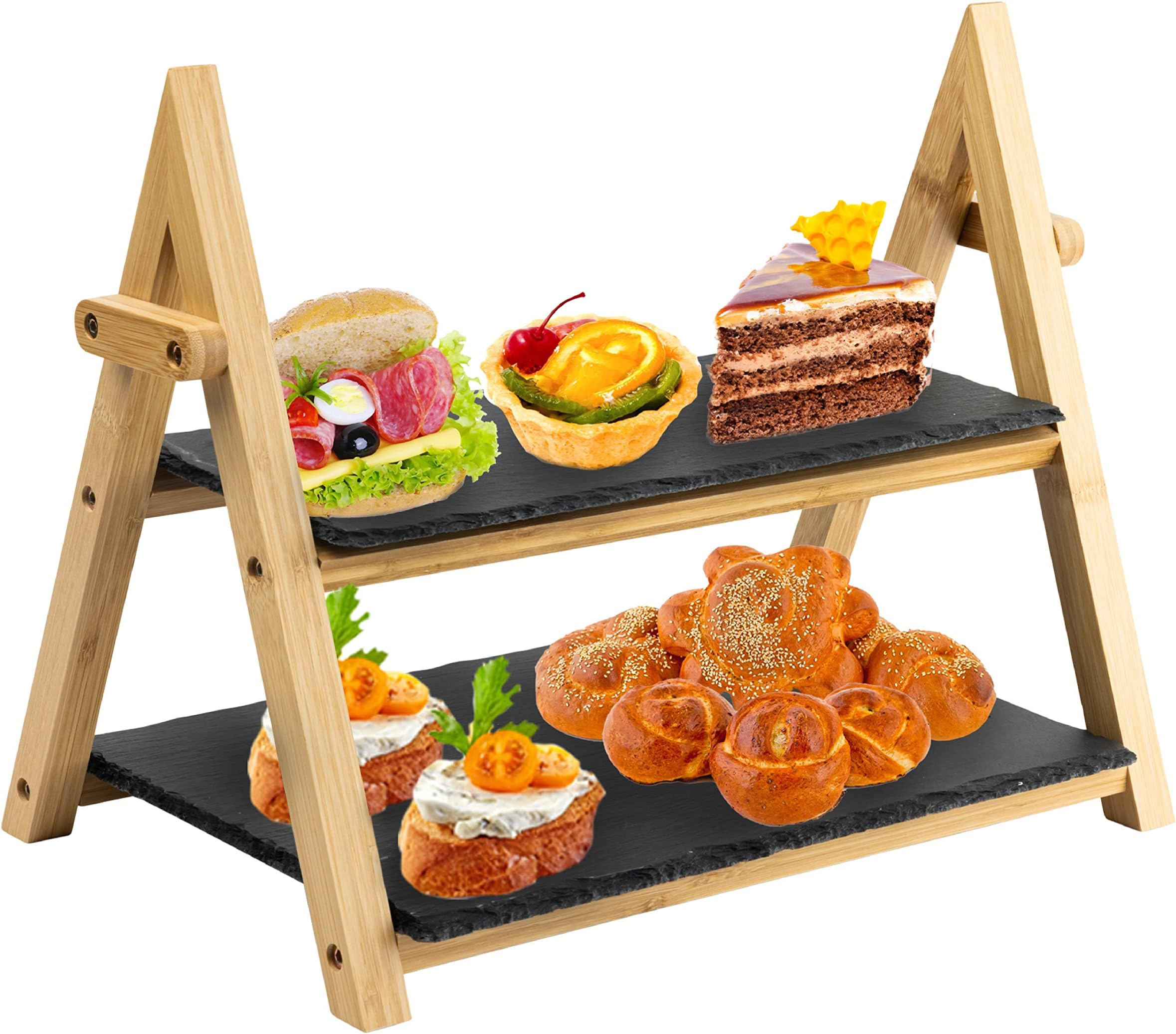 Nyxi 3 in 1 Cake Stand Afternoon Tea Serving Plate 100% Natural Slate ...