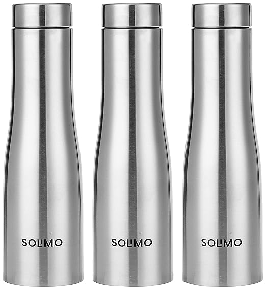 Amazon Brand - Solimo Curved Stainless Steel Water Bottle, Set of 3, 1 ...