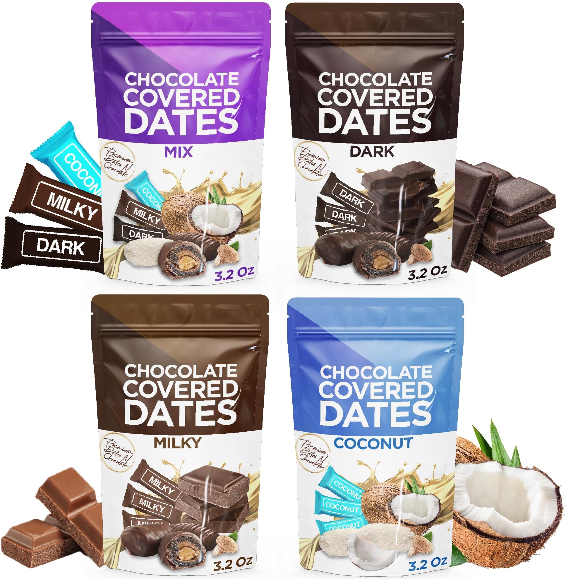 Amazon.com : Chocolate Covered Dates with Almonds Variety Pack - 4 pcs ...