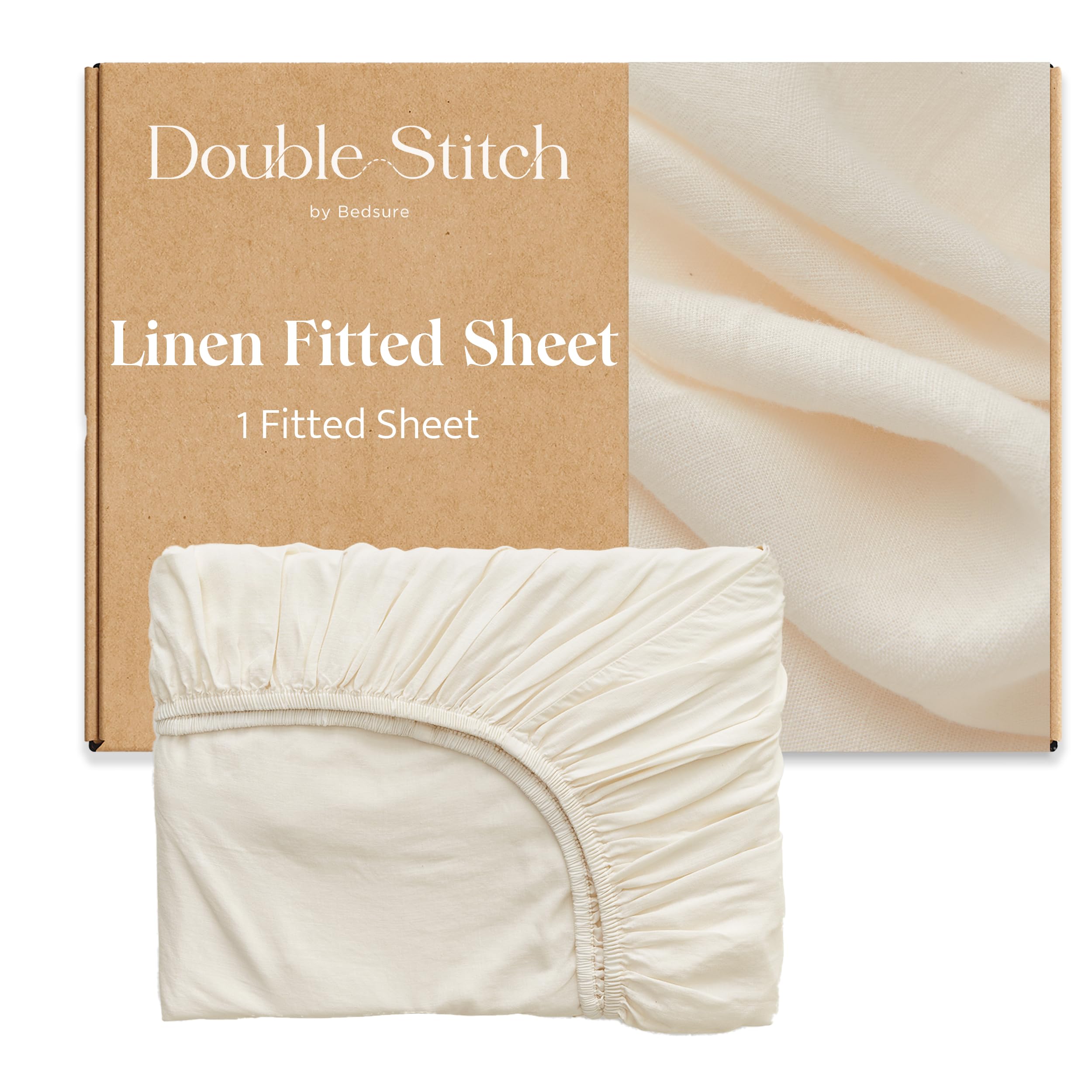Amazon.com: Double Stitch Linen Fitted Sheet Cal King - Breathable ...