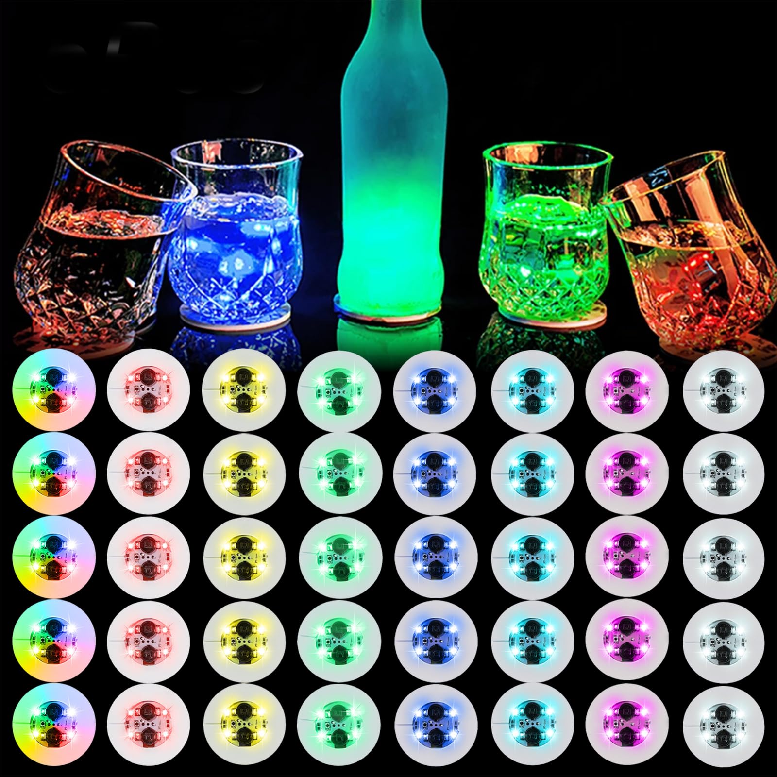 Amazon.com: LED Coaster, 40 Pack Light Up Coasters for Drinks,8 Colors ...