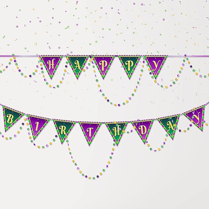 Amazon.com: Cheerland Green Purple Gold Happy Birthday Banner and Paper ...